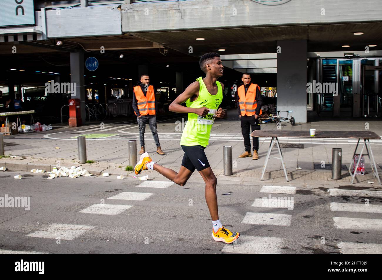 Tel Aviv, Israel - February 25, 2022 Runners in the street of Tel Aviv ...