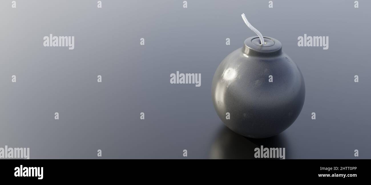 Bomb with a fuse on grey color background. Arm and weapon. Explosion ...