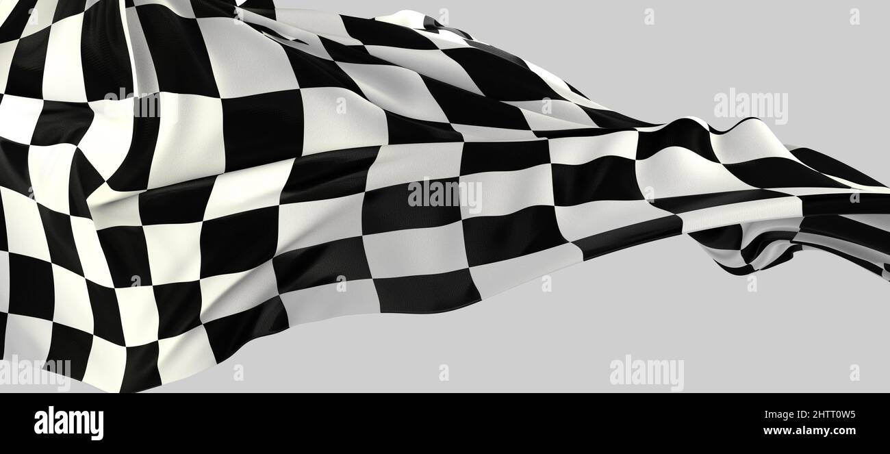 Waving chequered black and white motor sport finish flag Stock Photo ...