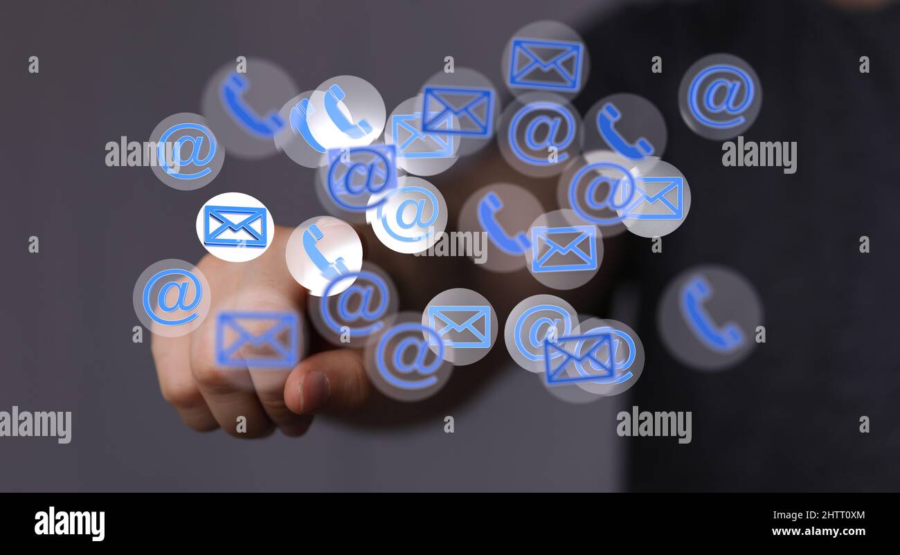3d rendering of email, messaging and call symbols floating in the air ...