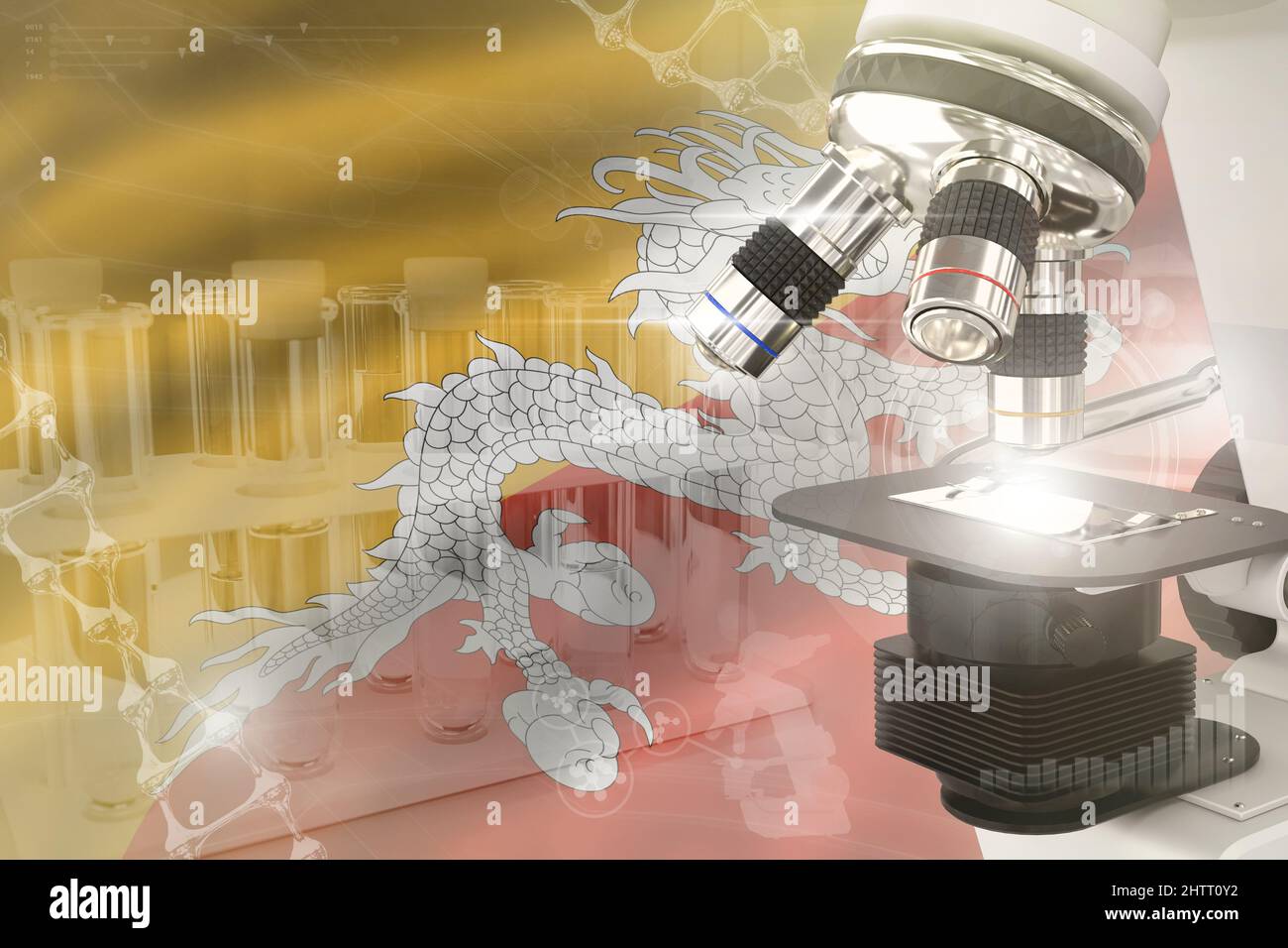 Microscope on Bhutan flag - science development digital background ...