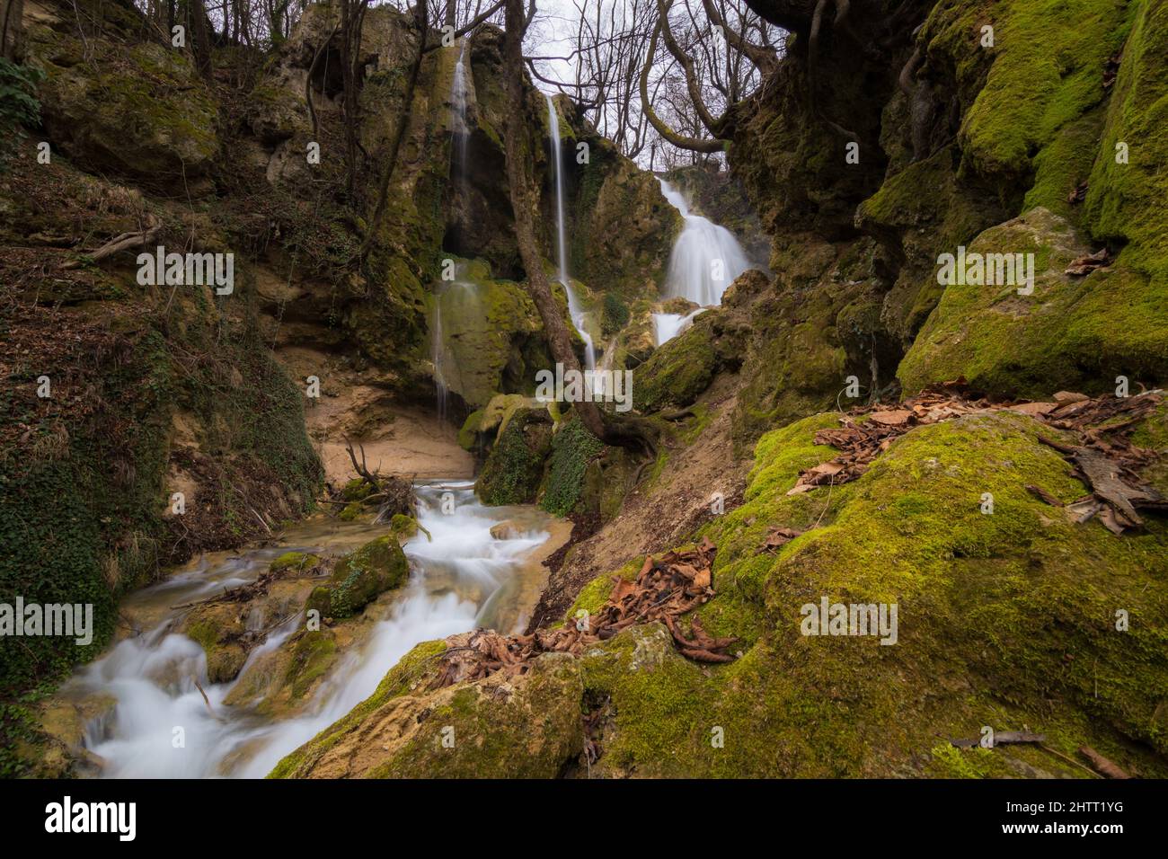 A beautiful landscape Scenic fall valley in the mountains of Plitvice ...