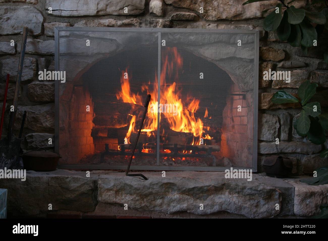 Wall mural stone fireplace with a lit roaring fire in Grandma's Stock ...
