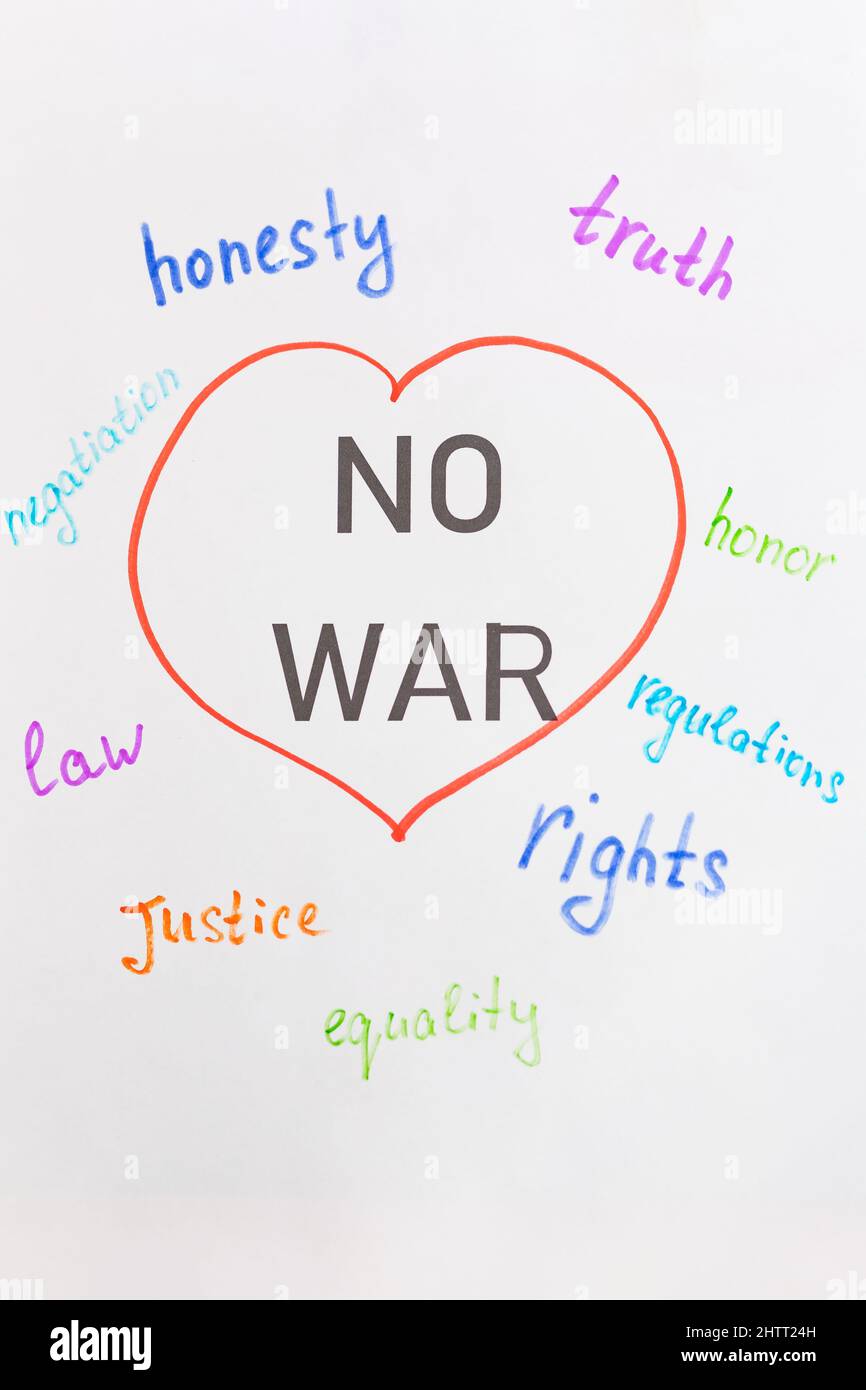 stop war word written on white background.No war sign. red prohibition ...