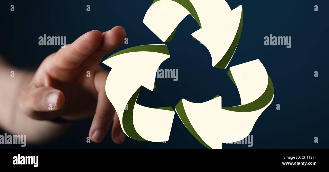 Green recycling symbol for clean energy floating in the air Stock Photo ...
