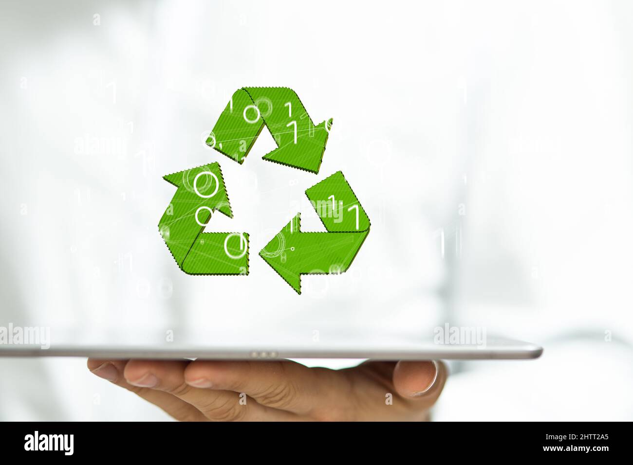 Green recycling symbol for clean energy against the white background ...