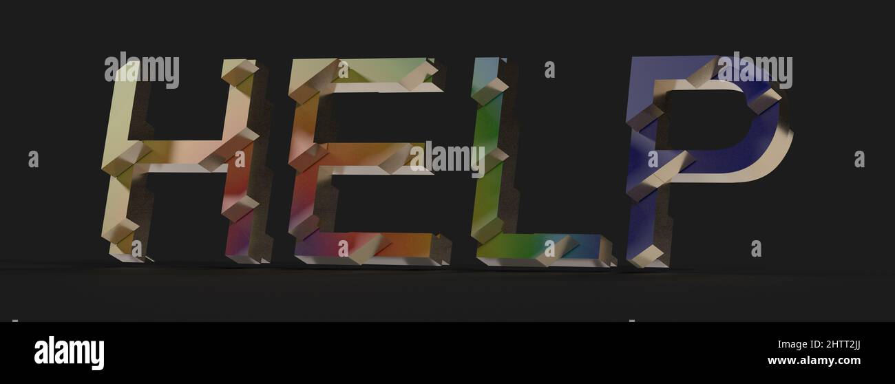 3d rendering of the word Help in different colors and cuts against the ...