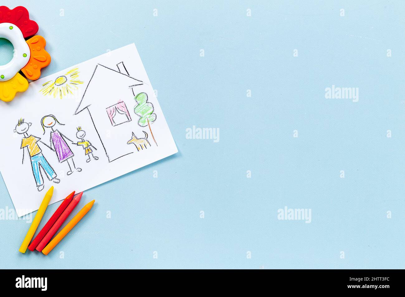 Childs drawing of happy family. Adoption concept Stock Photo - Alamy