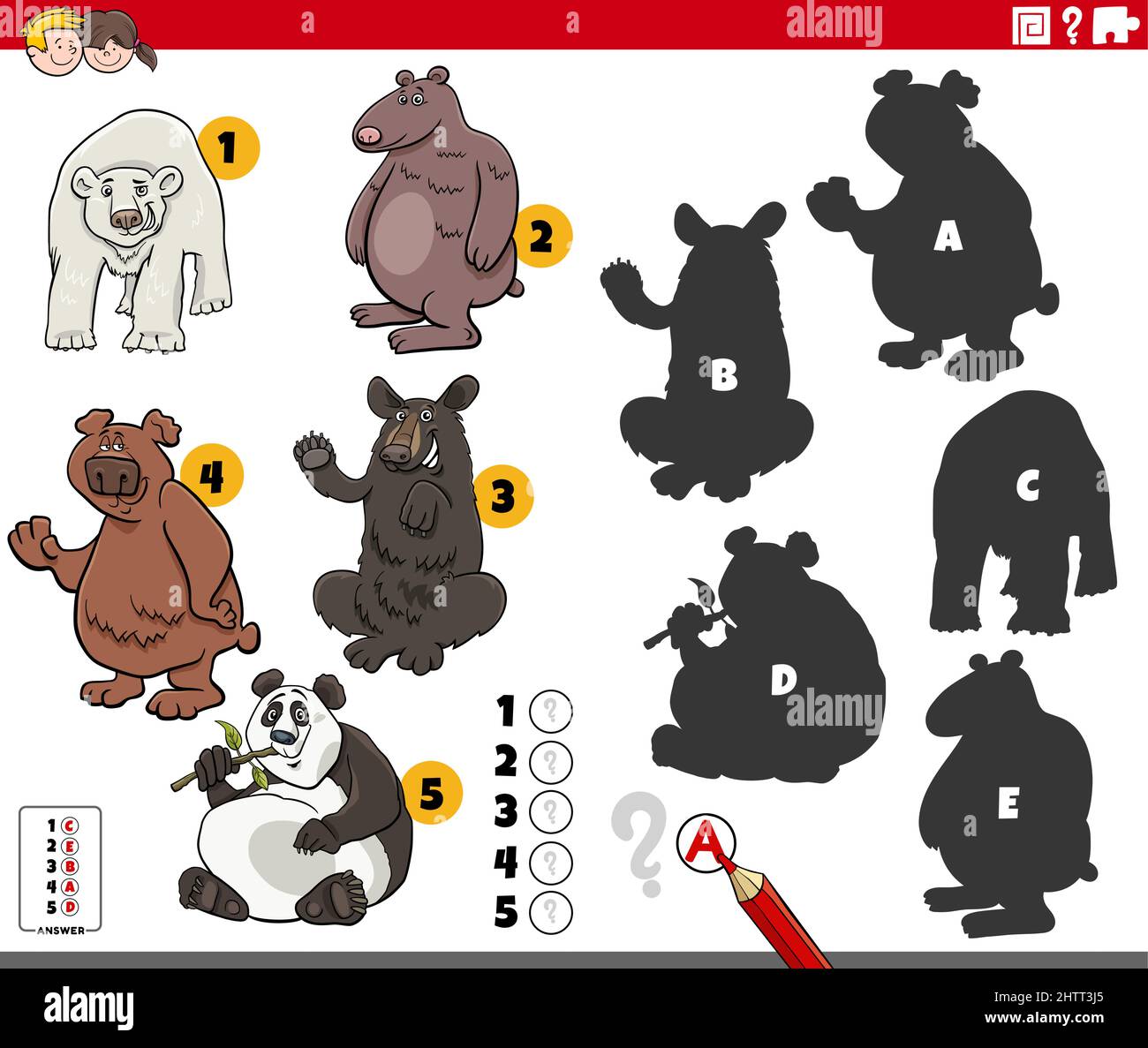 Cartoon illustration of finding the right shadows to the pictures ...