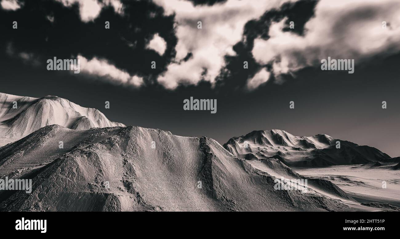 Grayscale desert landscape with sky on the background Stock Photo - Alamy