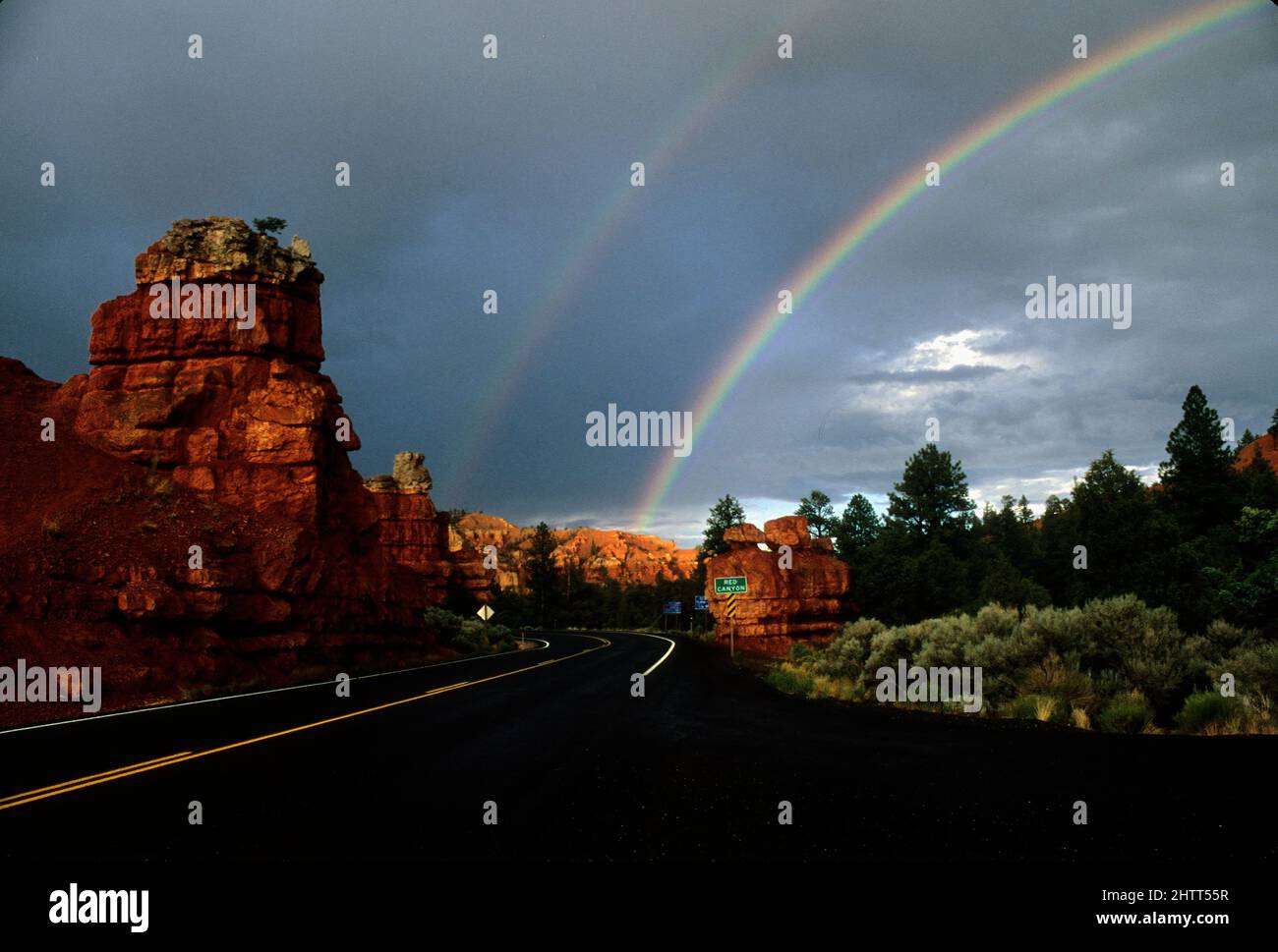 Utah Red Rock Canyon with rainbow Stock Photo - Alamy