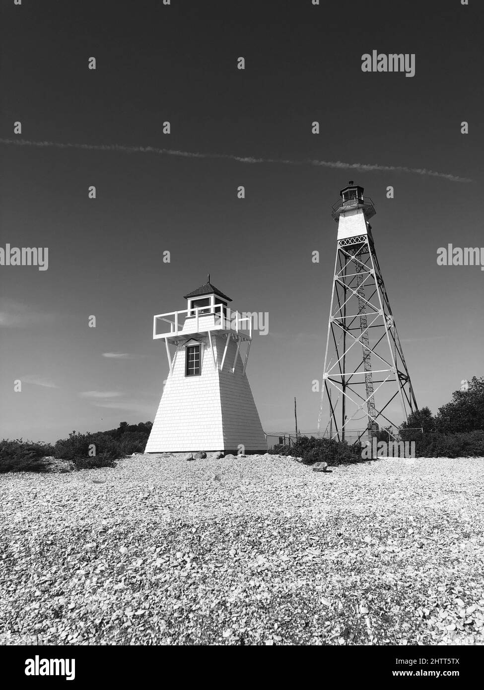 Grayscale of two lighthouses Stock Photo - Alamy