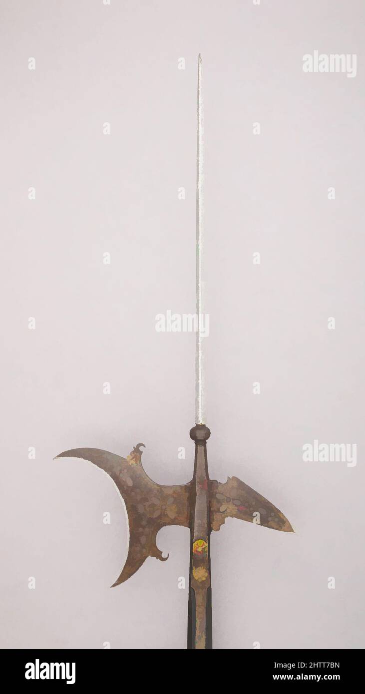 Art inspired by Halberd, ca. 1630, French, Steel, brass, wood, gold, L ...