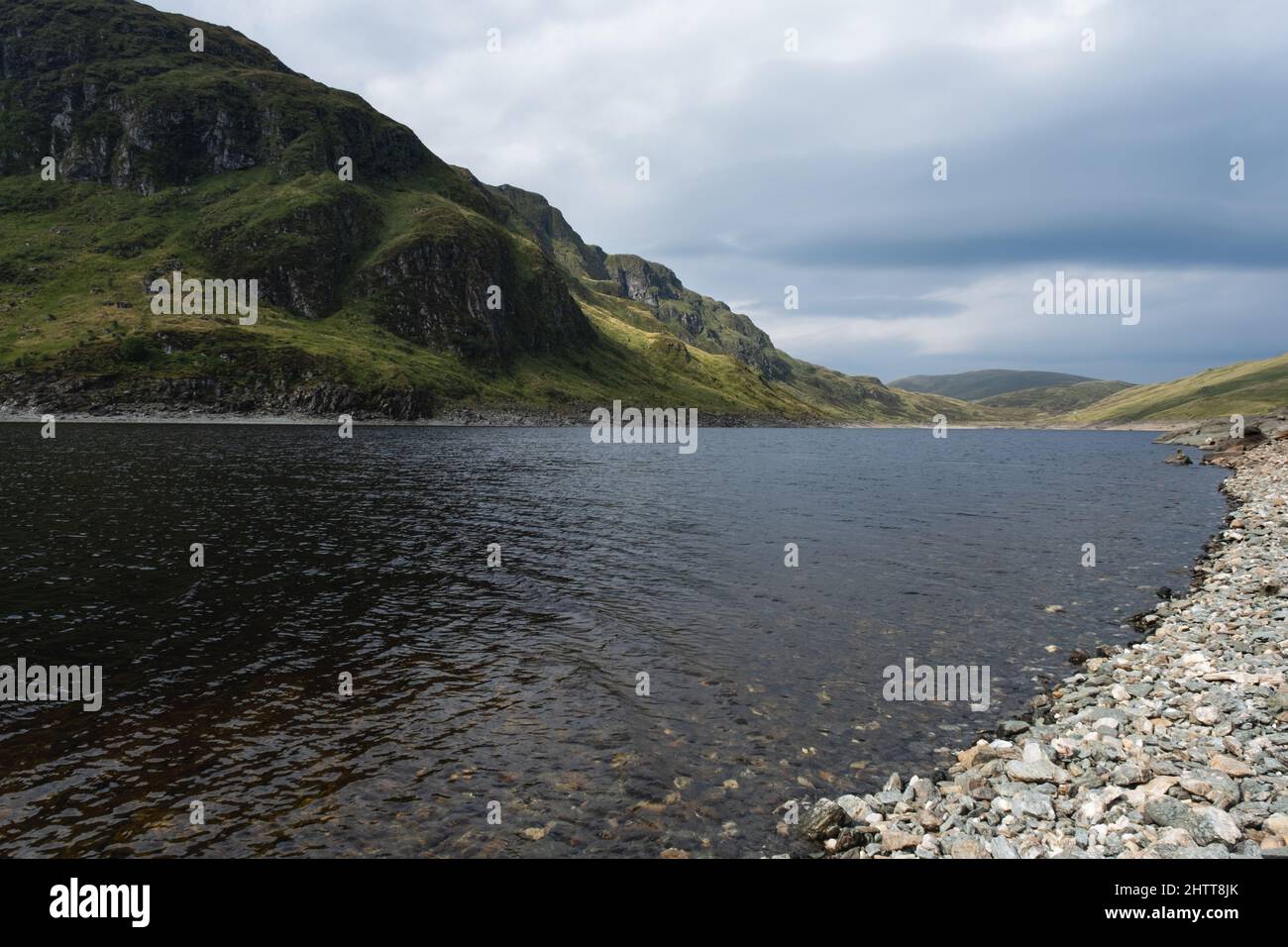 A view over Lochan na Lairige with the mountain ridges above, in the ...