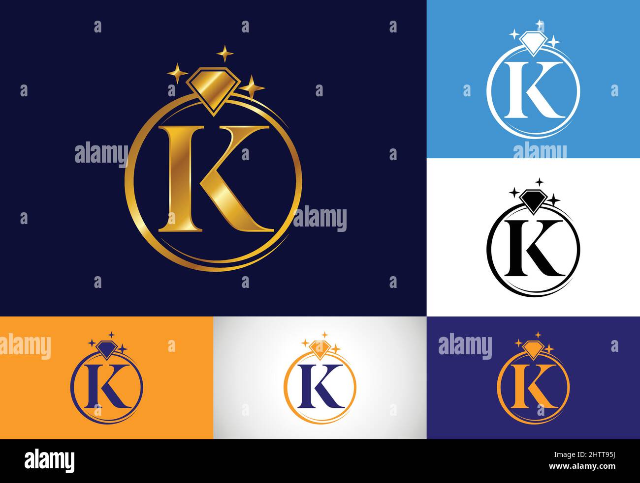 Initial K monogram letter alphabet in a circle with Diamond. Diamond ...