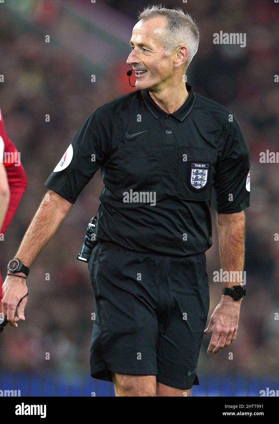 Referee Martin Atkinson during the Emirates FA Cup fifth round match at ...