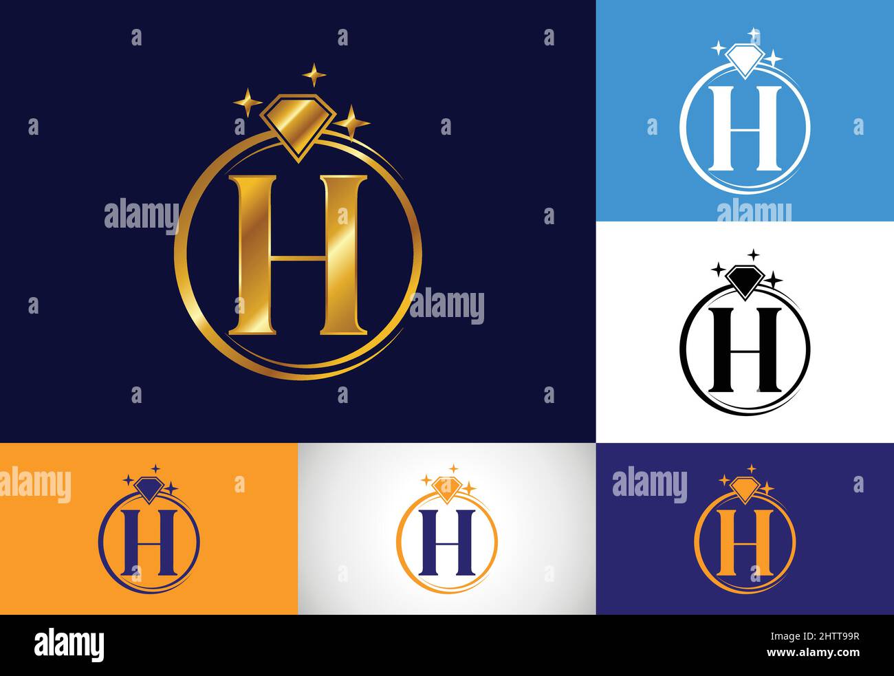 Initial H monogram letter alphabet in a circle with Diamond. Diamond ...