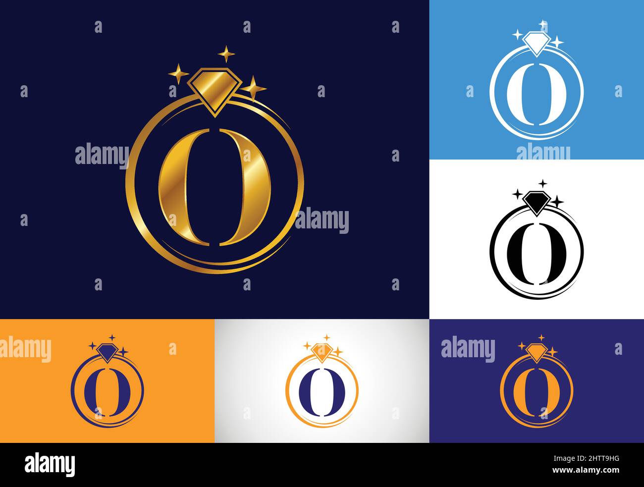 Initial O monogram letter alphabet in a circle with Diamond. Diamond ...