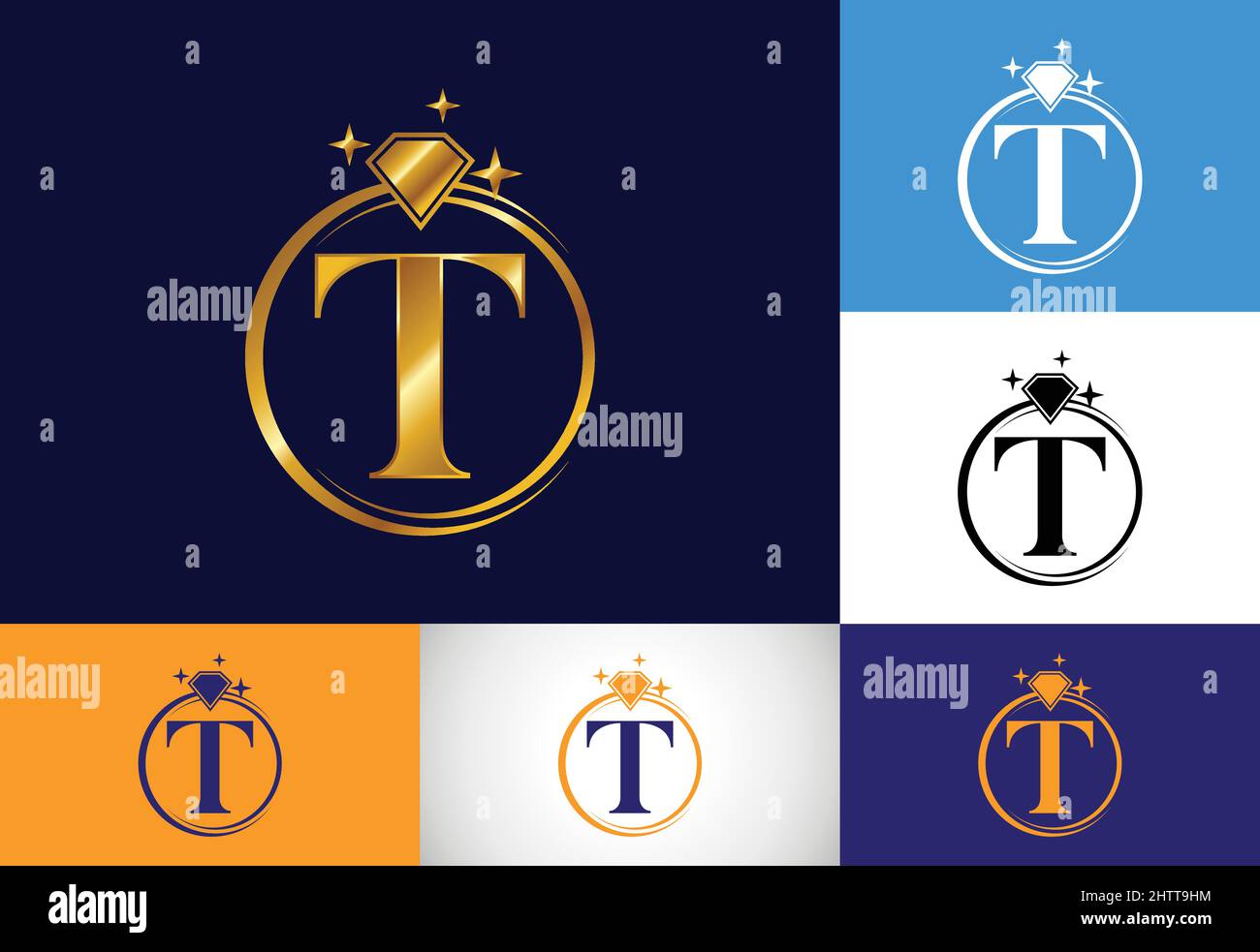 Initial T monogram letter alphabet in a circle with Diamond. Diamond ...