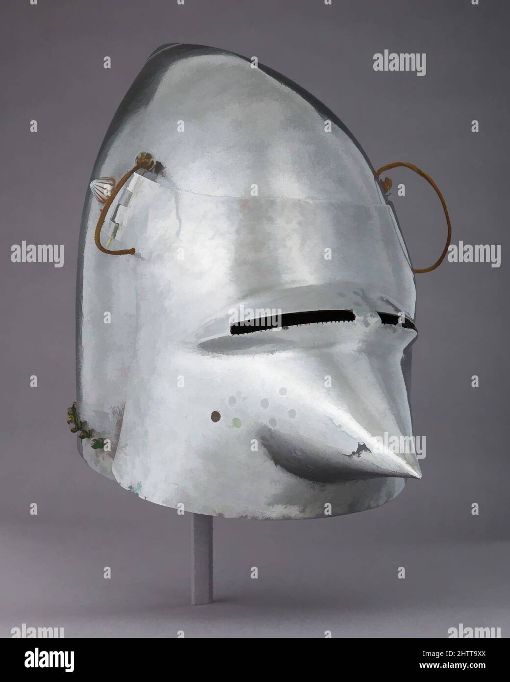 Art inspired by Visored Bascinet, ca. 1400, German, Steel, brass ...
