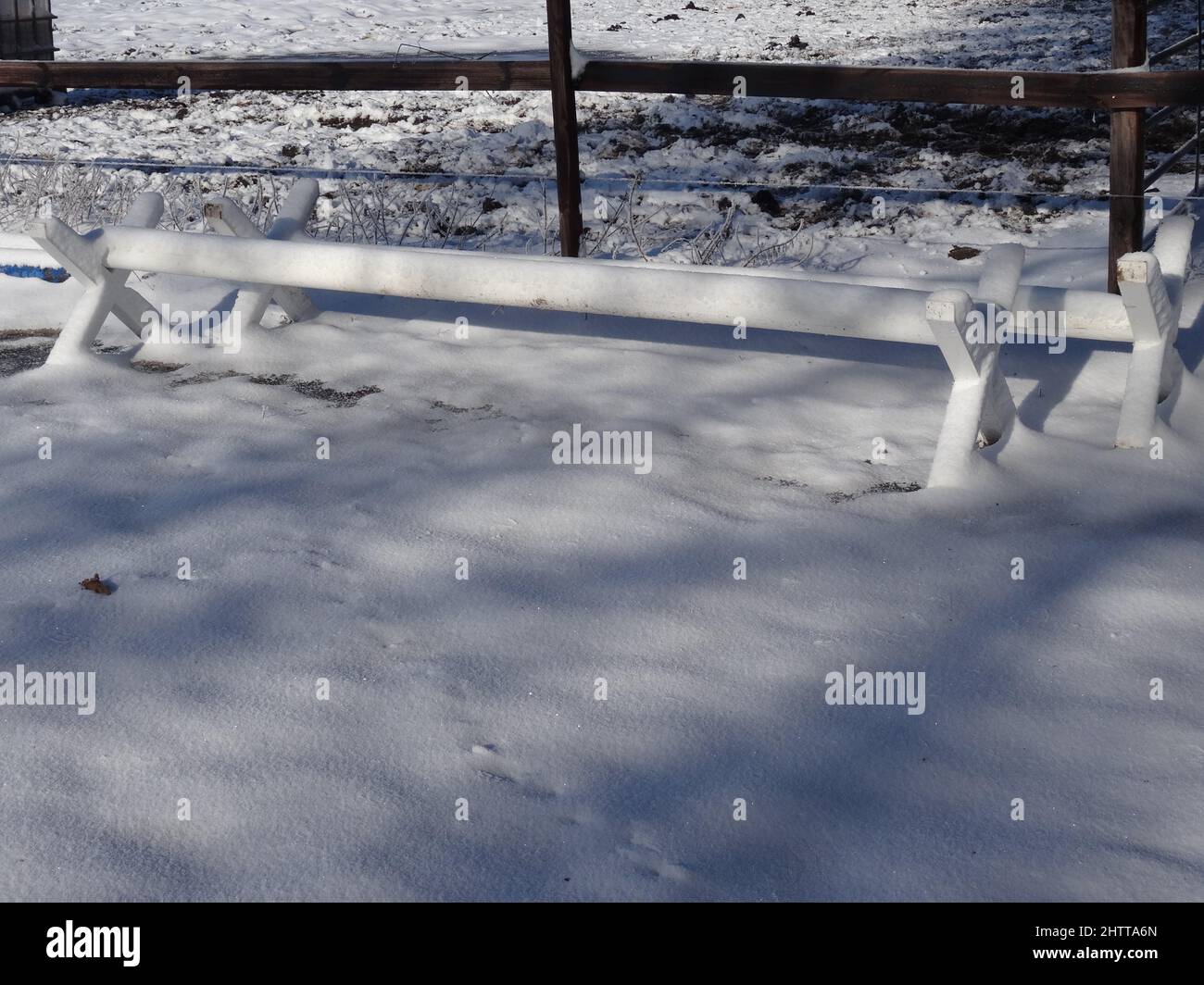 Small white obstacles on the frozen snowcovered ground in front of a ...