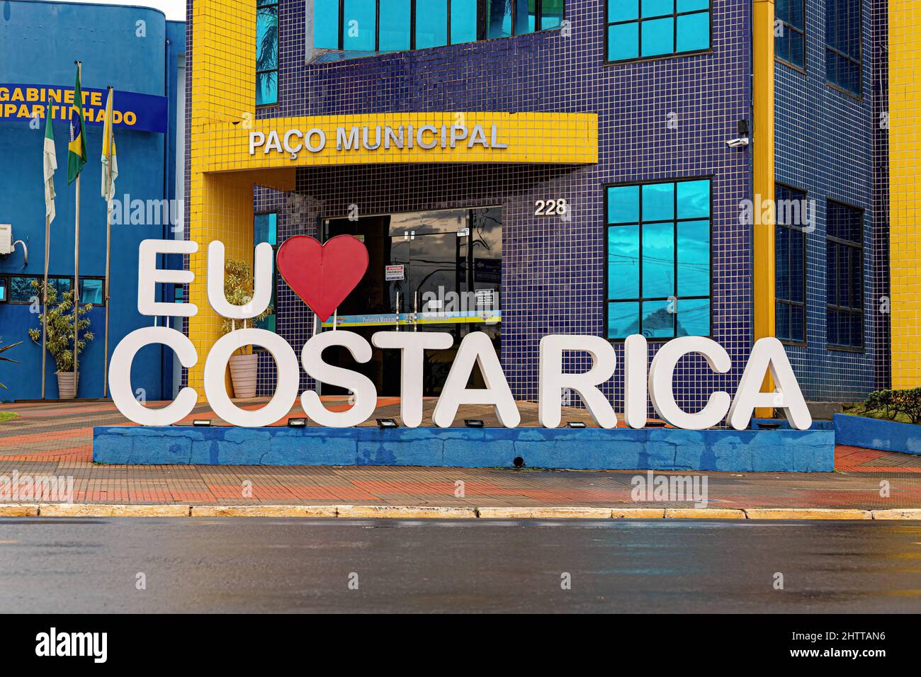 city hall building of brazilian tourist city costa rica with sign ...
