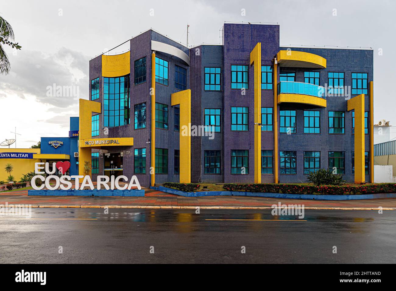 city hall building of brazilian tourist city costa rica with sign ...