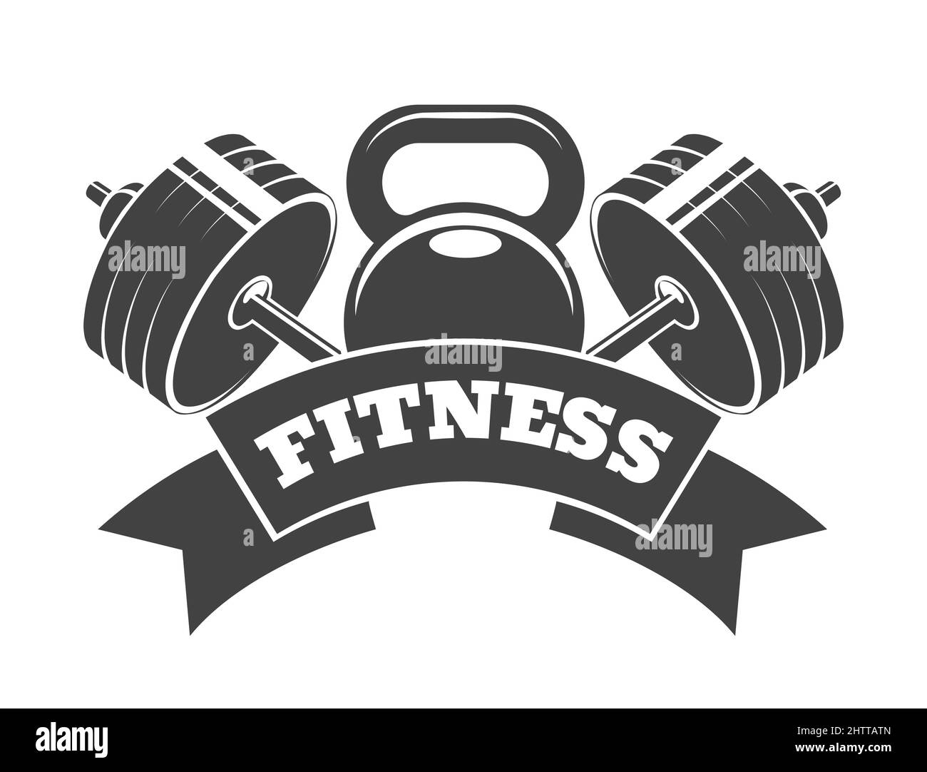 Fitness or Athletic club logo emblem with kettlebell and barbell ...