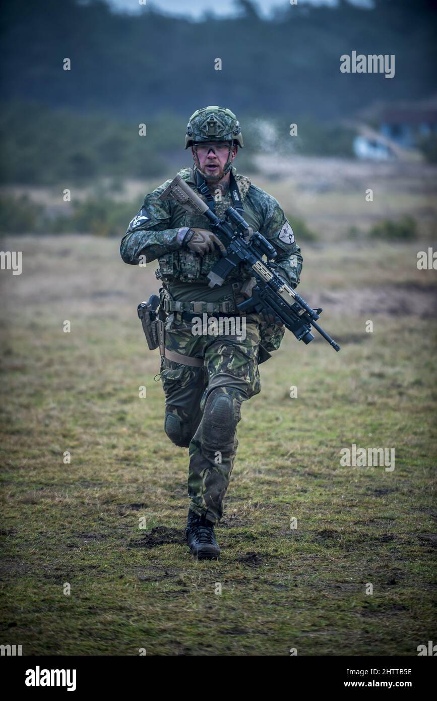 Vertical shot of a dutch soldier in a new uniform and personal ...