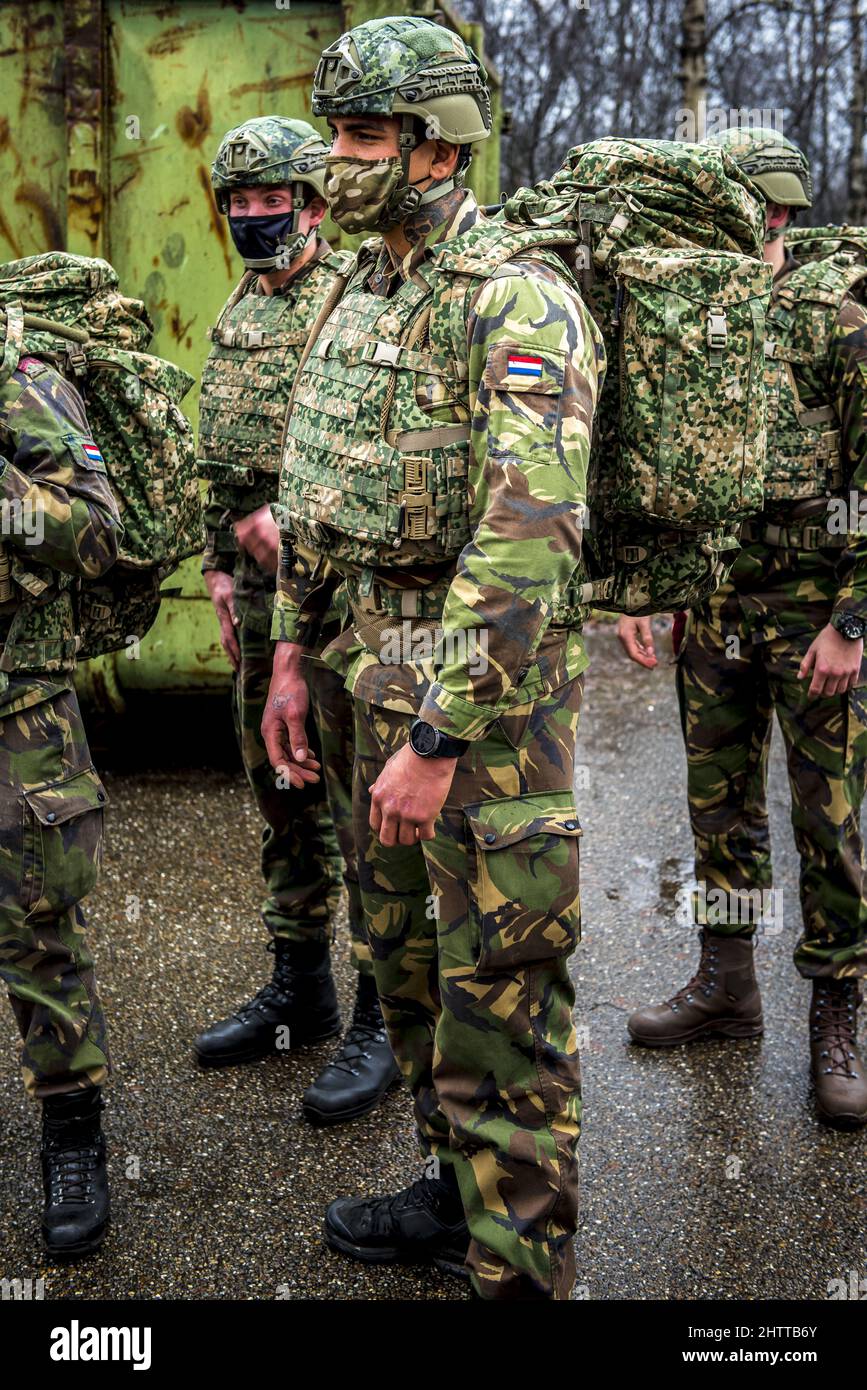 Vertical shot of dutch soldiers in a new uniform and personal equipment ...