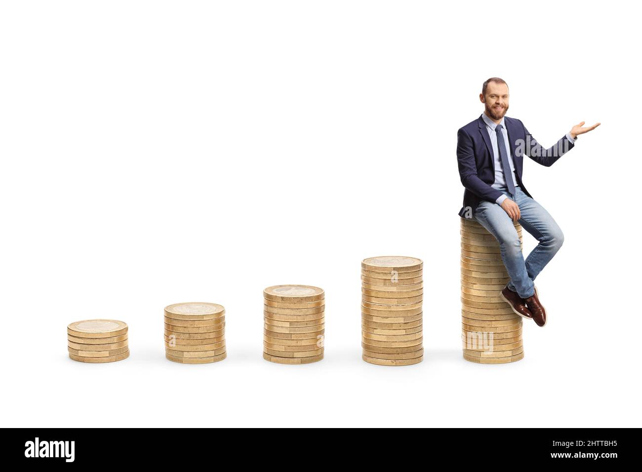 Man on pile of money hi-res stock photography and images - Alamy