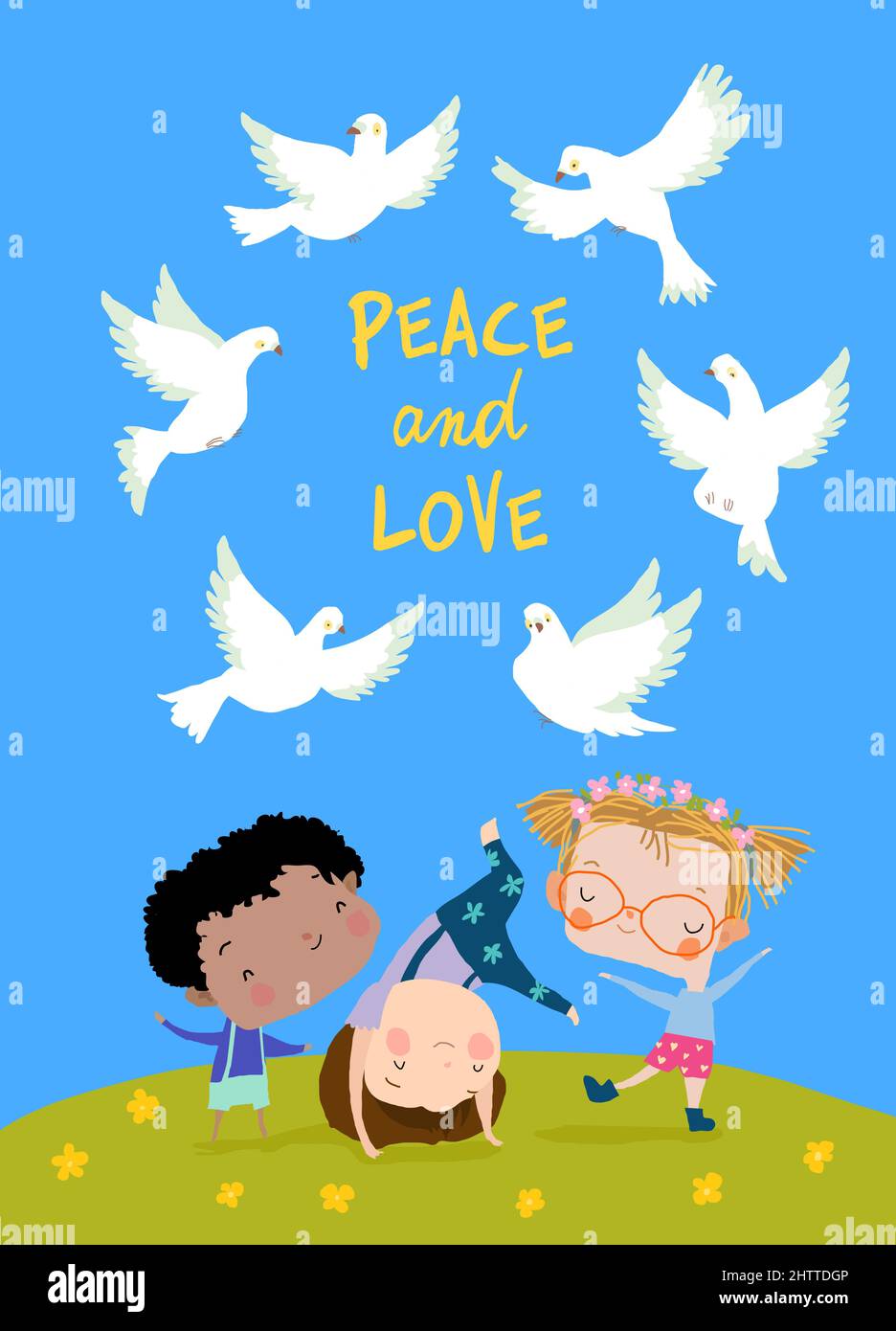 Cartoon Happy Children with Doves of Peace Stock Vector Image & Art - Alamy