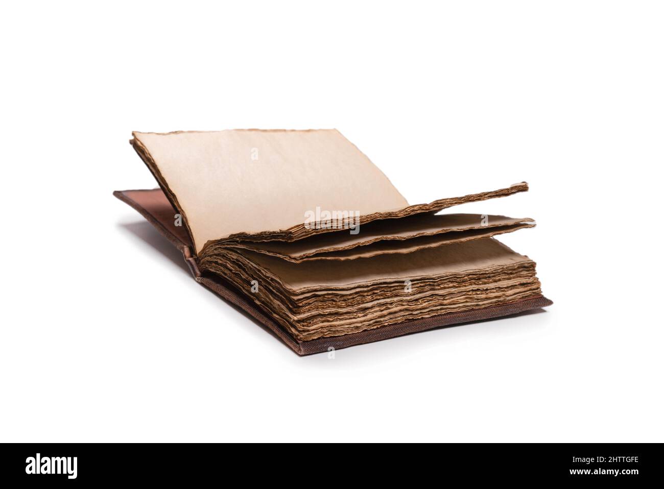 An open empty old notebook isolated on a white background. Copy space ...