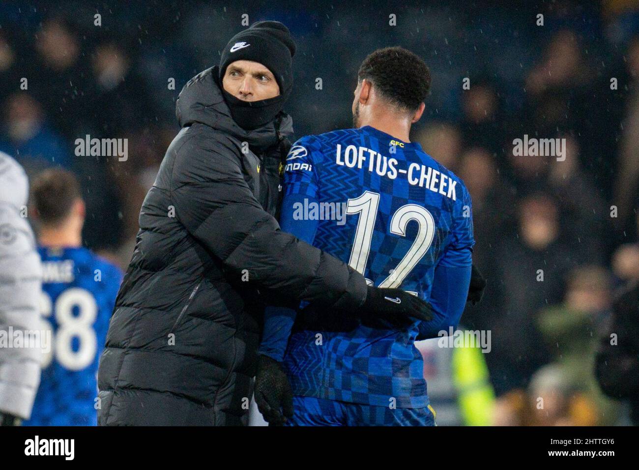 Thomas Tuchel manager of Chelsea pats Ruben Loftus-Cheek #12 of Chelsea ...