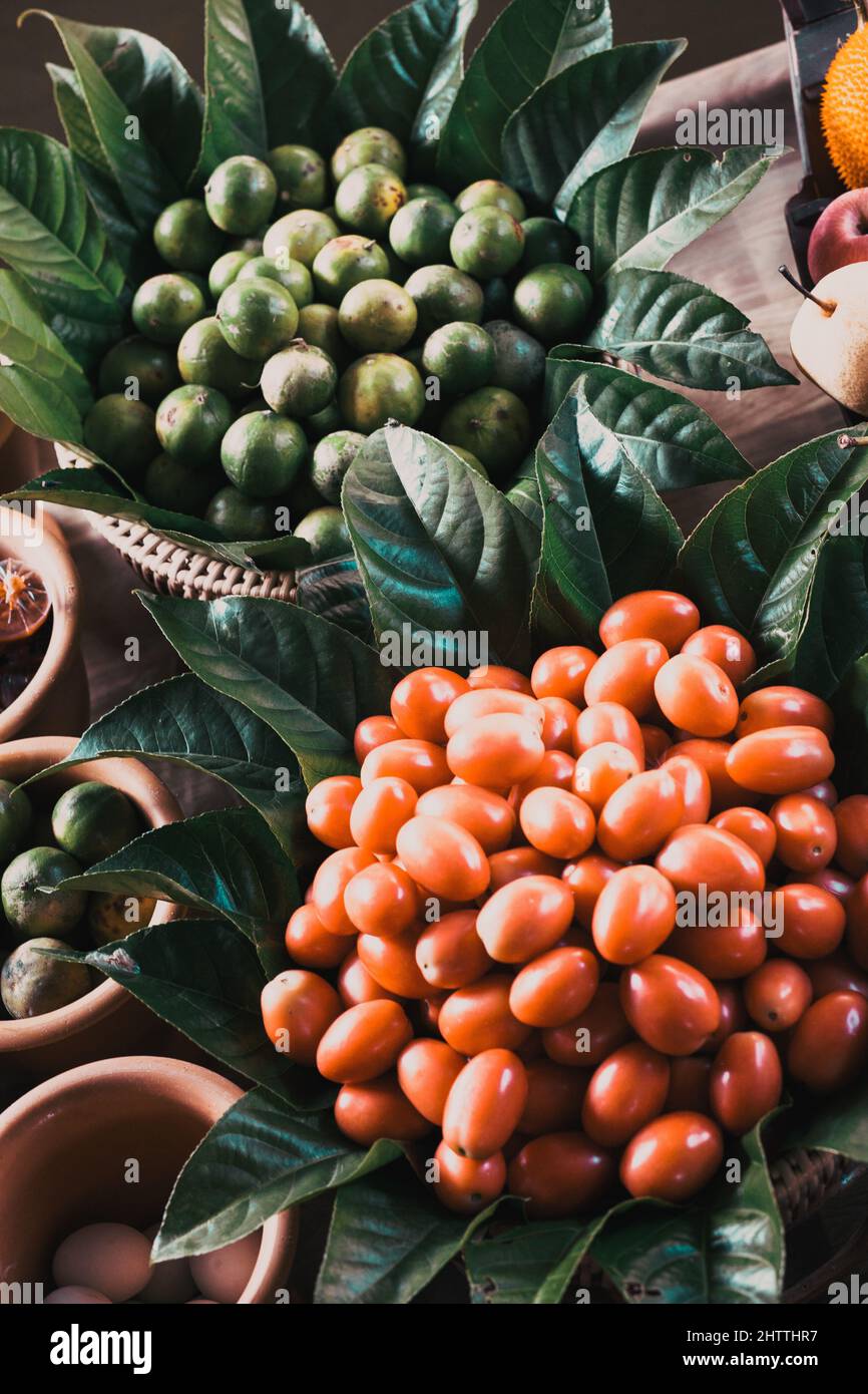 fresh exotic fruits and vegetables at the market Thailand Stock Photo ...