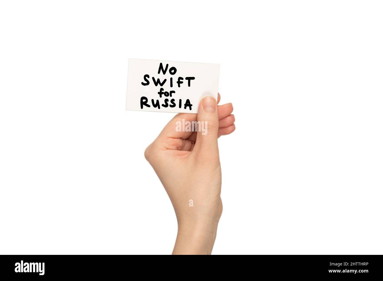 No SWIFT for Russia text on a card isolated on a white background in ...