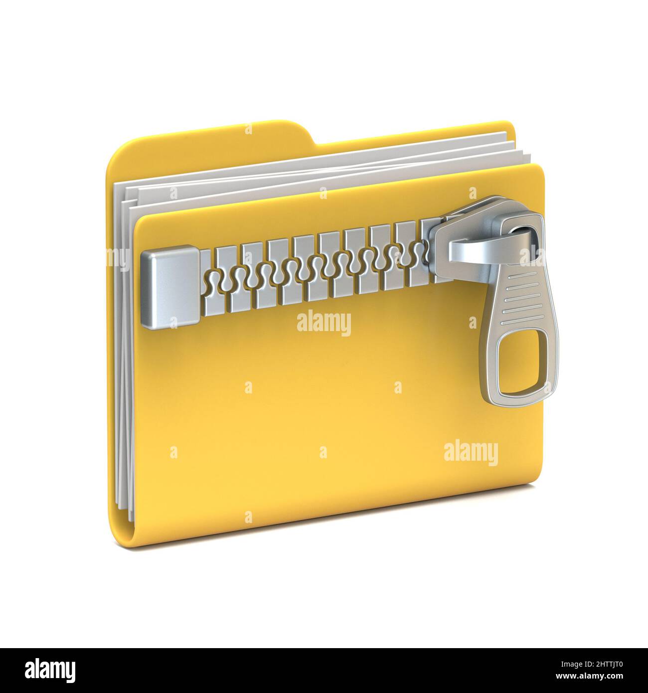 Yellow folder icon Zipper 3D rendering illustration isolated on white ...