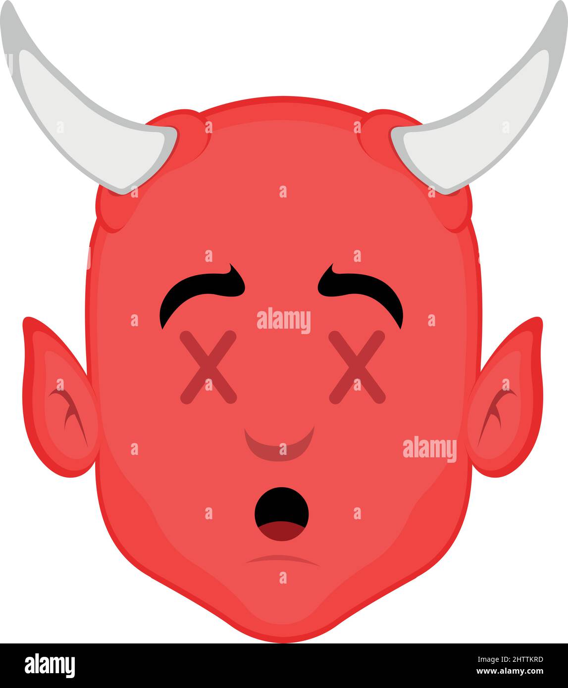 Vector illustration of the face of a cartoon demon with crosses in the ...