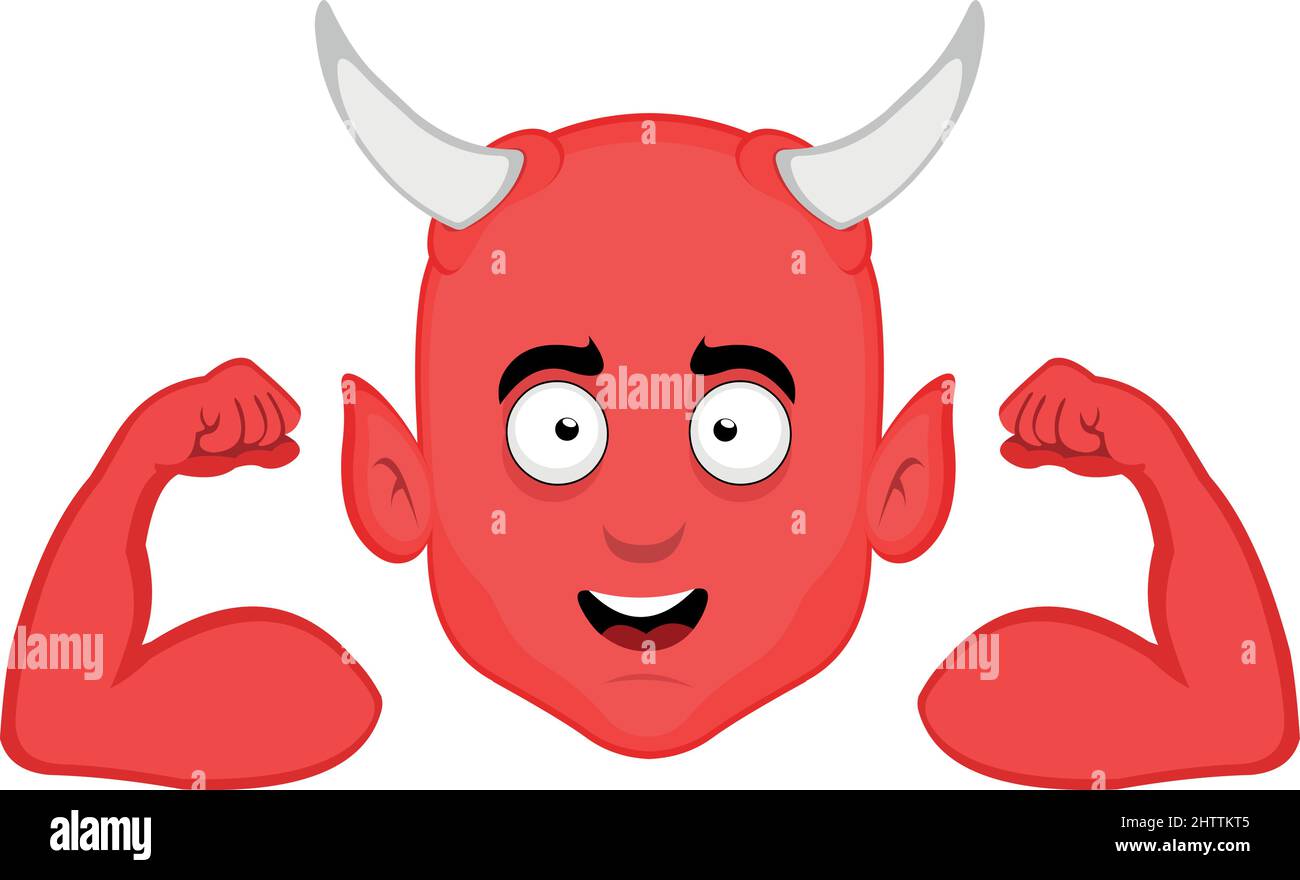 Vector illustration of the face of a cartoon demon showing the biceps ...
