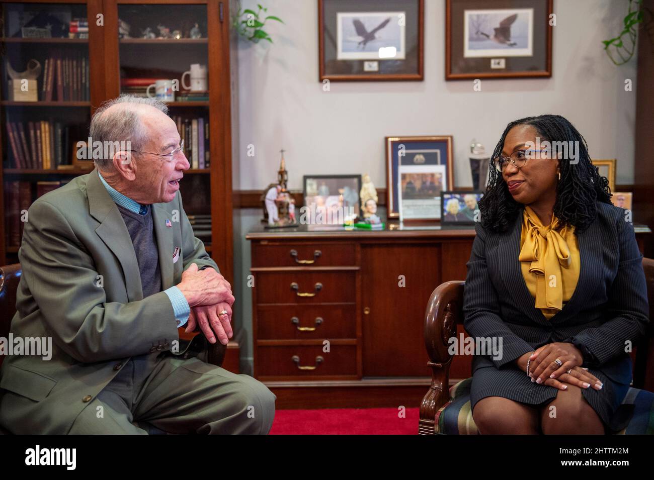 United States Senator Chuck Grassley (Republican of Iowa), left, meets ...