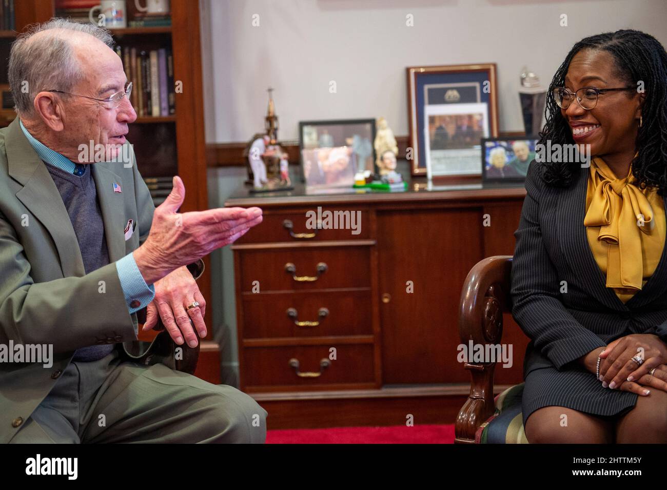 United States Senator Chuck Grassley (Republican of Iowa), left, meets ...
