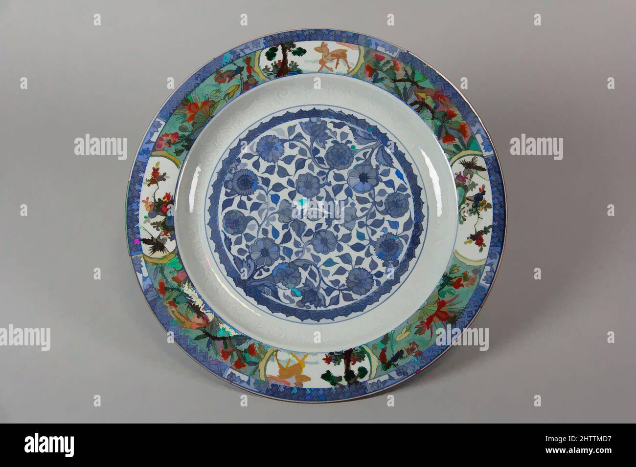Porcelain with incised and overglaze enamel decoration hi-res stock ...