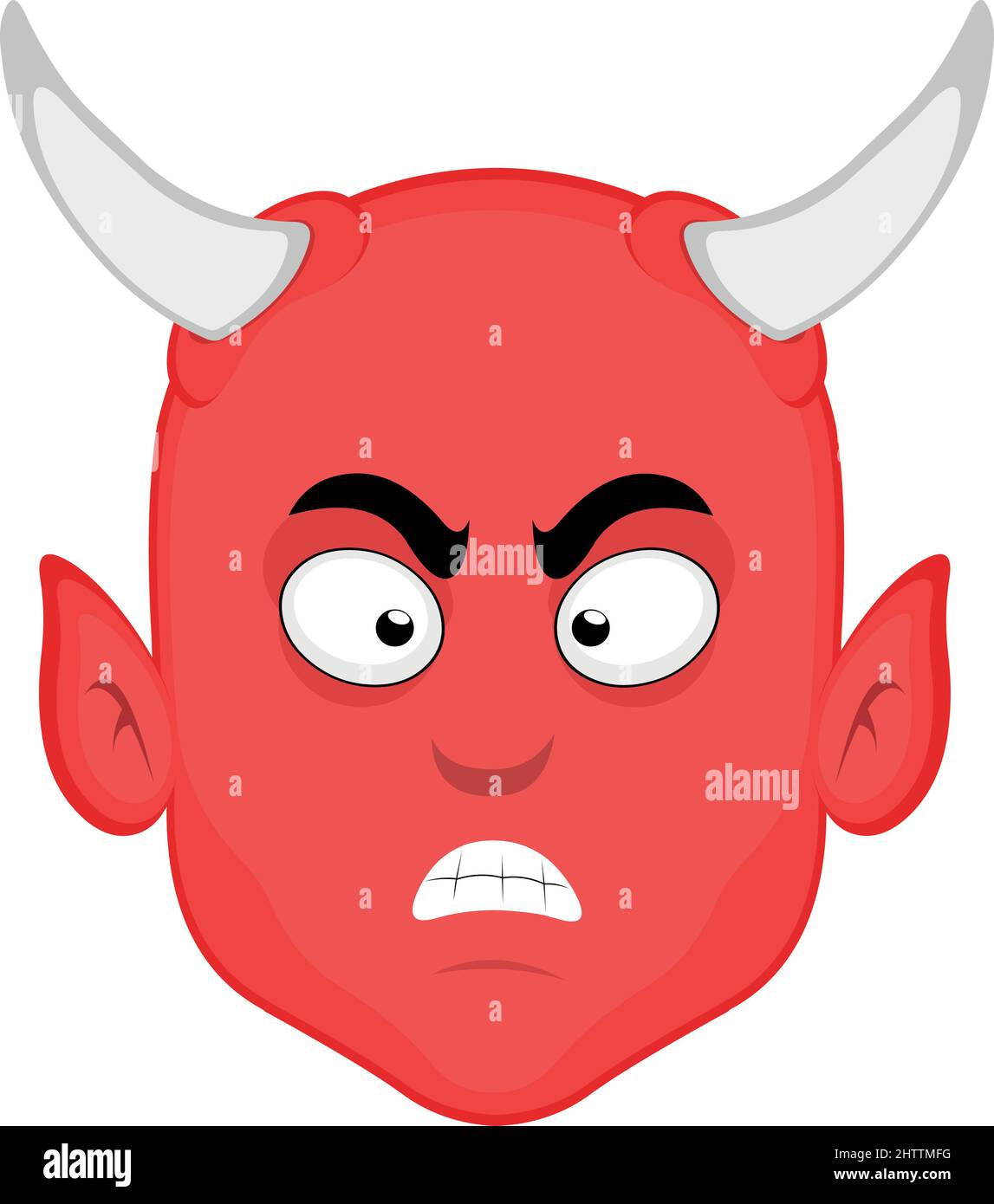 Vector illustration of the face of a cartoon devil with an angry ...