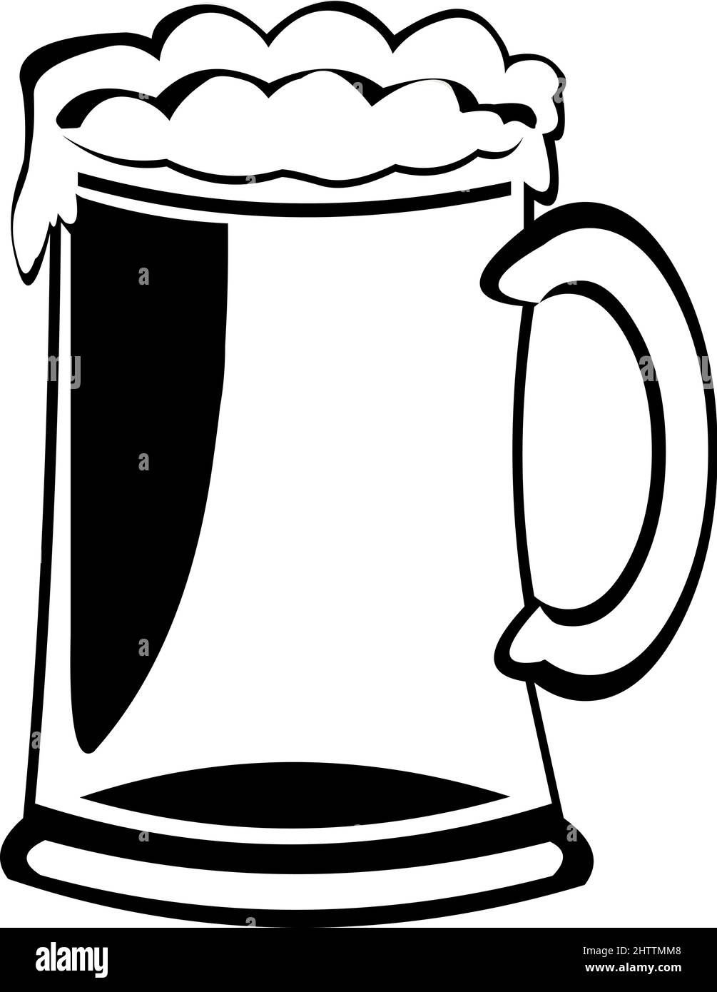 Vector illustration of a beer mug, drawn in black and white Stock ...
