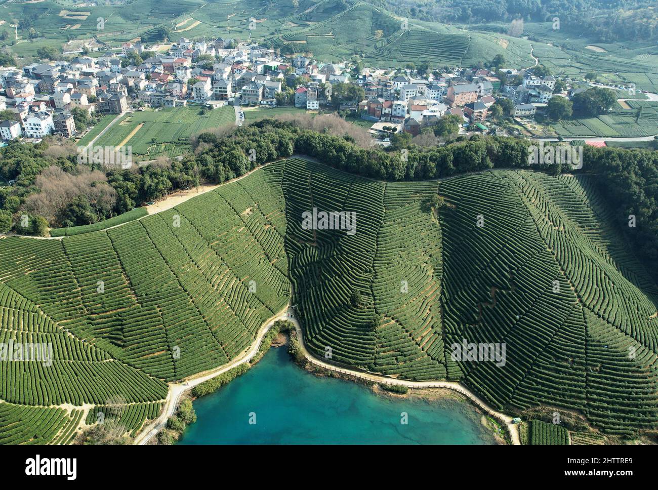 HANGZHOU, CHINA - FEBRUARY 28, 2022 - An aerial view of the West Lake ...