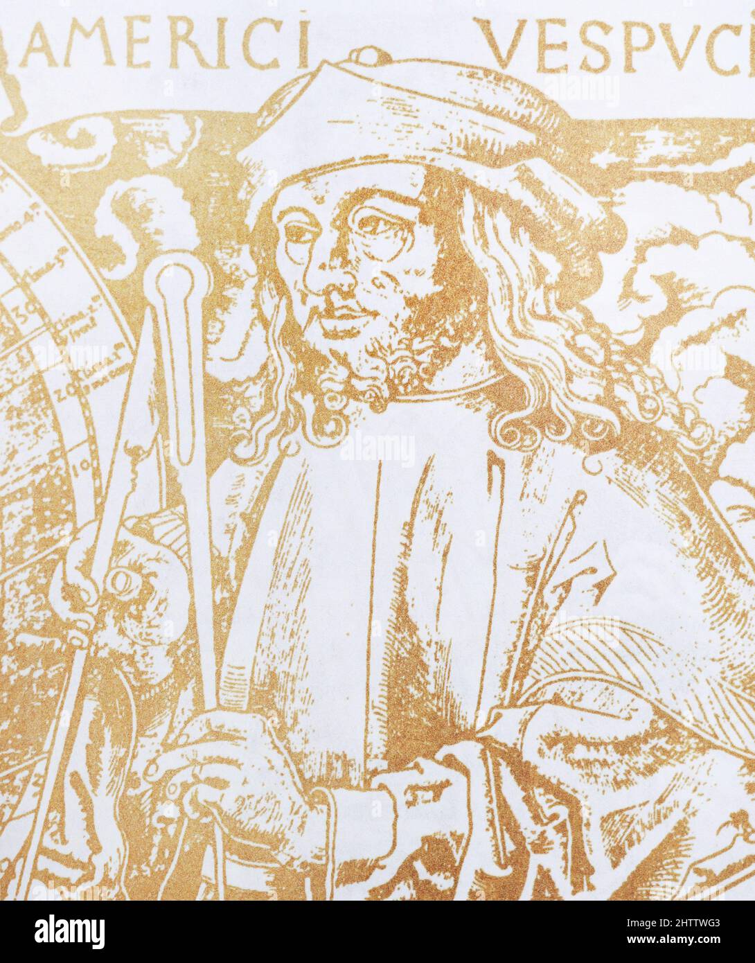 Amerigo Vespucci. Medieval engraving Stock Photo - Alamy