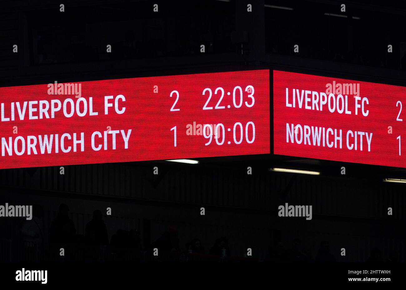 The scoreboard showing the final score during the Emirates FA Cup fifth ...