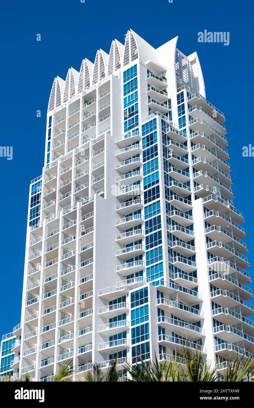 Modern towerblock high-rise building architecture on blue sky in South ...