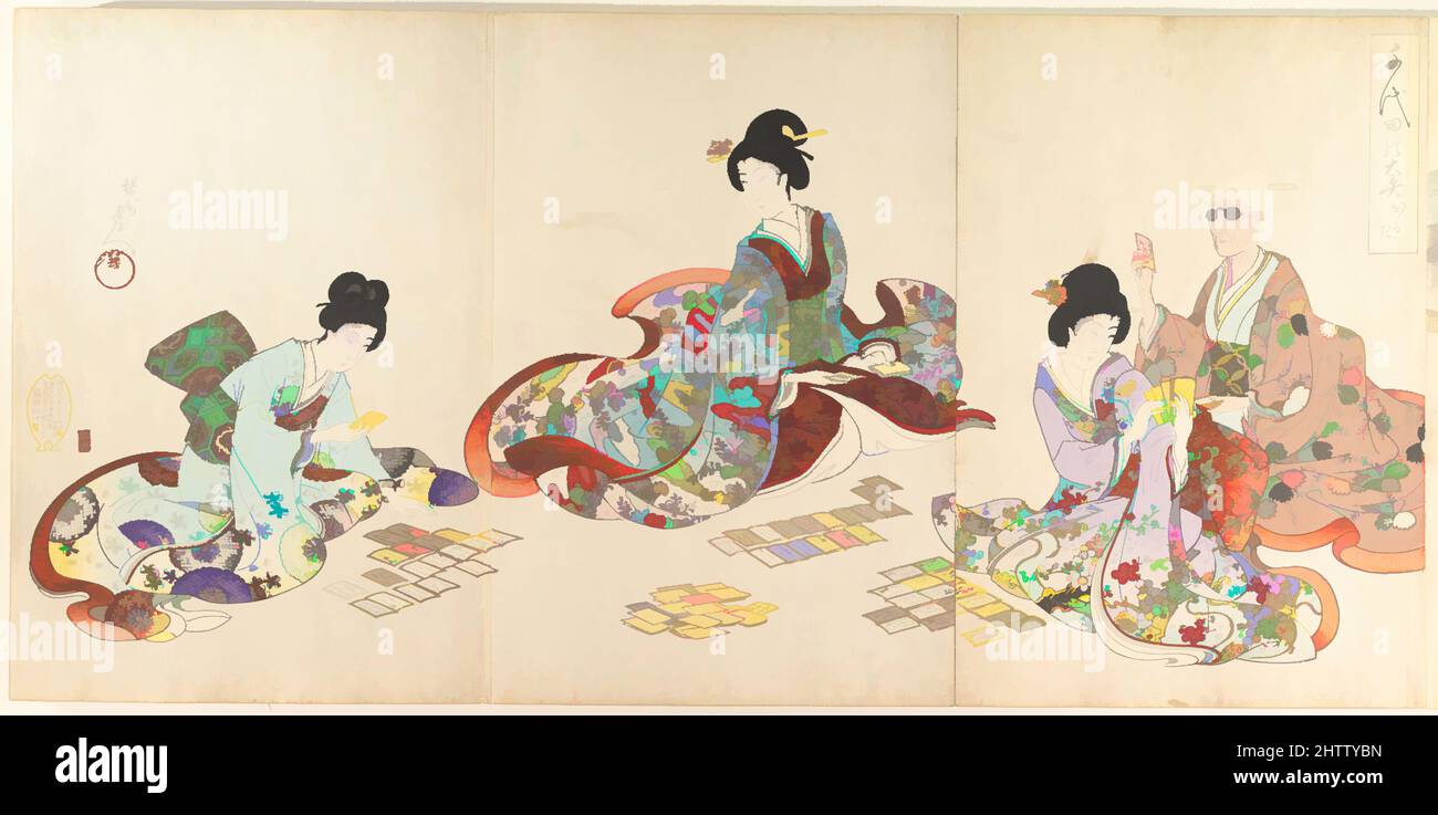 Art inspired by Chiyoda Castle (Album of Women), Meiji period (1868–1912), 1895, Japan, Triptych ...