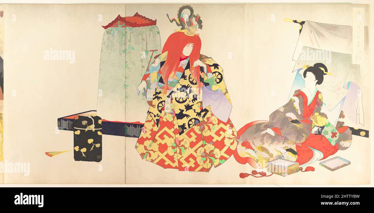 Art inspired by Chiyoda Castle (Album of Women), Meiji period (1868–1912), 1895, Japan, Triptych ...